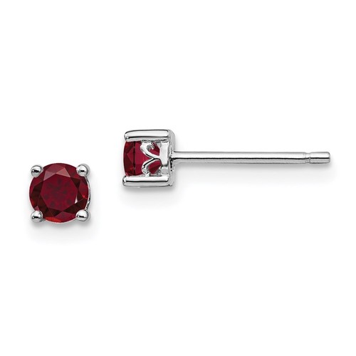 Sterling Silver Rhodium-plated 4mm Round Created Ruby Post Earrings ...