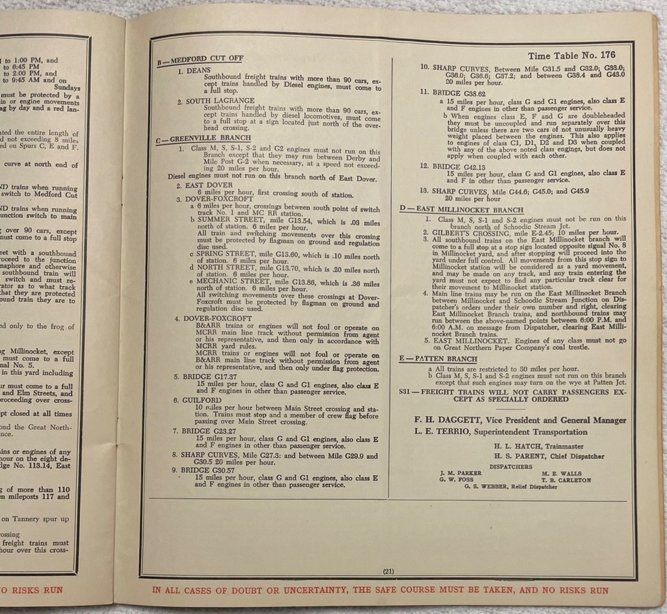 Bangor and Aroostook Railroad, Employee Timetable No 176, May 1, 1950 ...