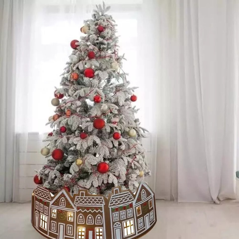 Gingerbread House Christmas Tree Collar LED Christmas Tree Skirt for ...