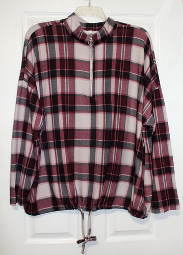 Women's Como Blue 3X Plus Burgundy Plaid 1/4 Zip Knit Top NWT | eBay