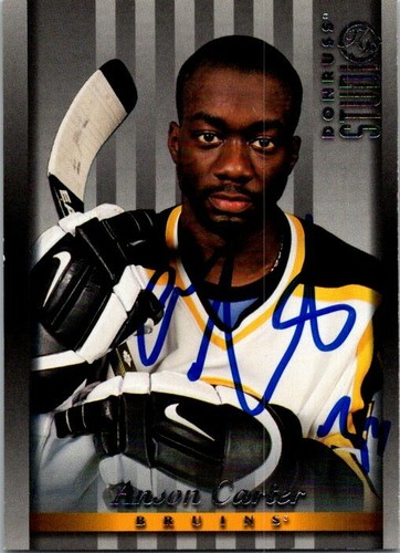 Anson Carter autographed hockey card (Boston Bruins, FT) 1997 Donruss ...