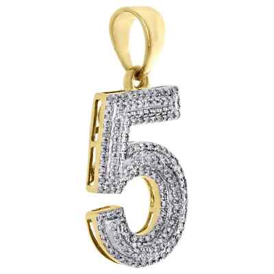 Round REAL MOISSANITE 2Ct Custom Number "5" Charm Pendant 14K Yellow ...
