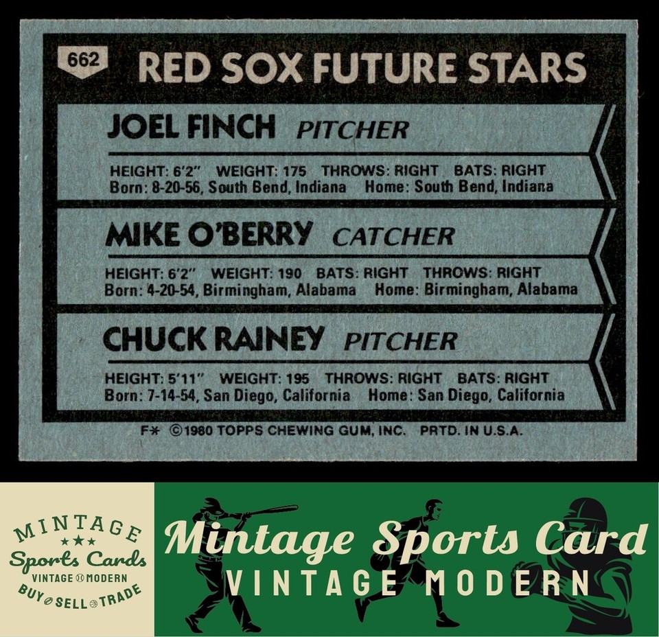 1980 Topps - Joel Finch / Mike O'Berry / Chuck Rainey - Rookie RC #662 ...