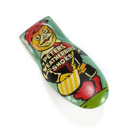 1920-30s Peters Weatherbird Shoes Tin Advertising Clicker Toy | eBay