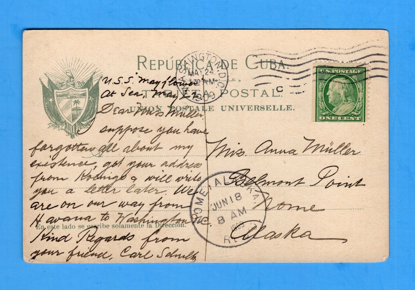 Presidential Yacht USS Mayflower PY-1 at Sea Leaving Havana May 24 1909 ...