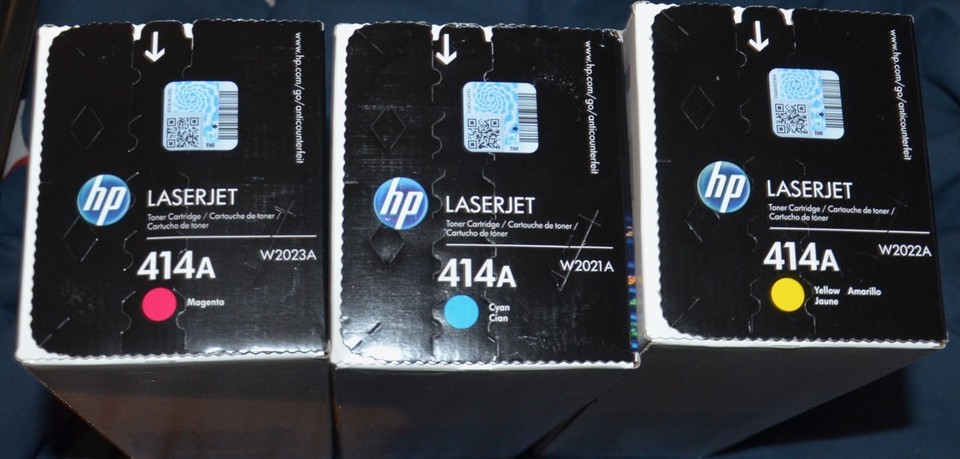 HP LaserJet 414A CMY toner set W2022A Yellow W2023A magenta w2021a cyan ...