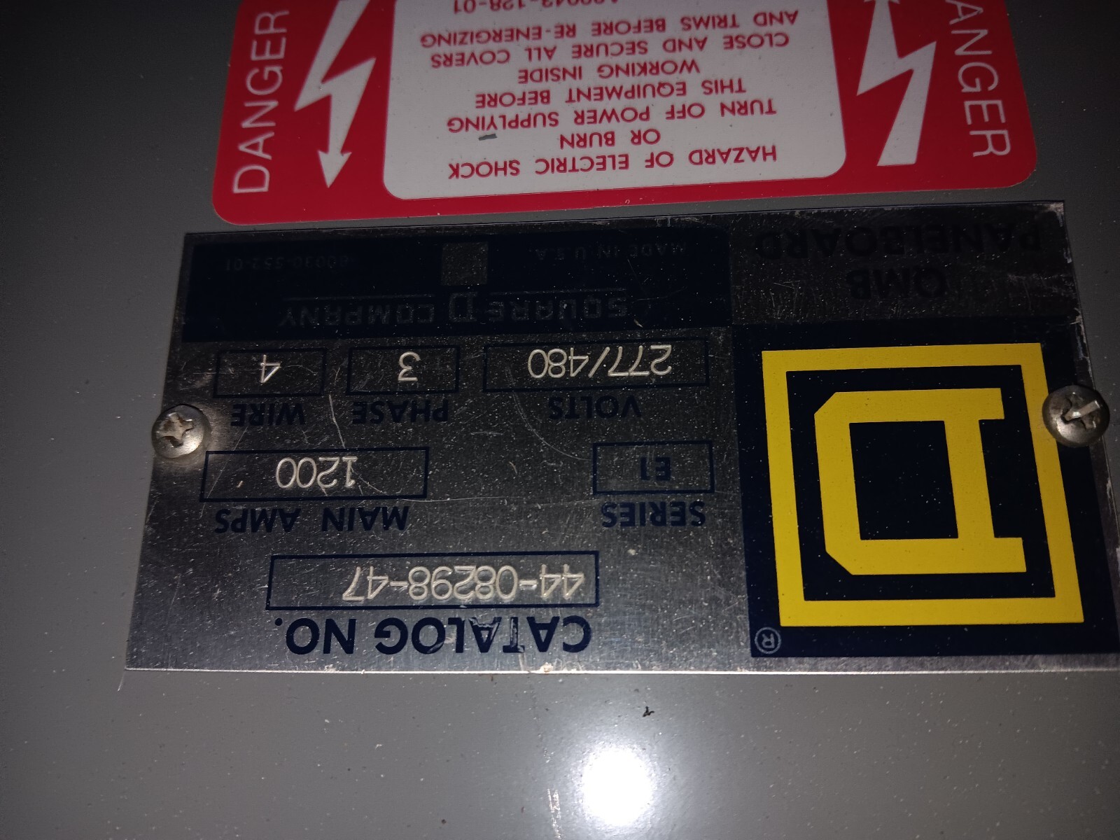 SQUARE D 44-08298-47 1200 AMP QMB SWITCH DISTRIBUTION PANEL 480/277V 3Ø ...