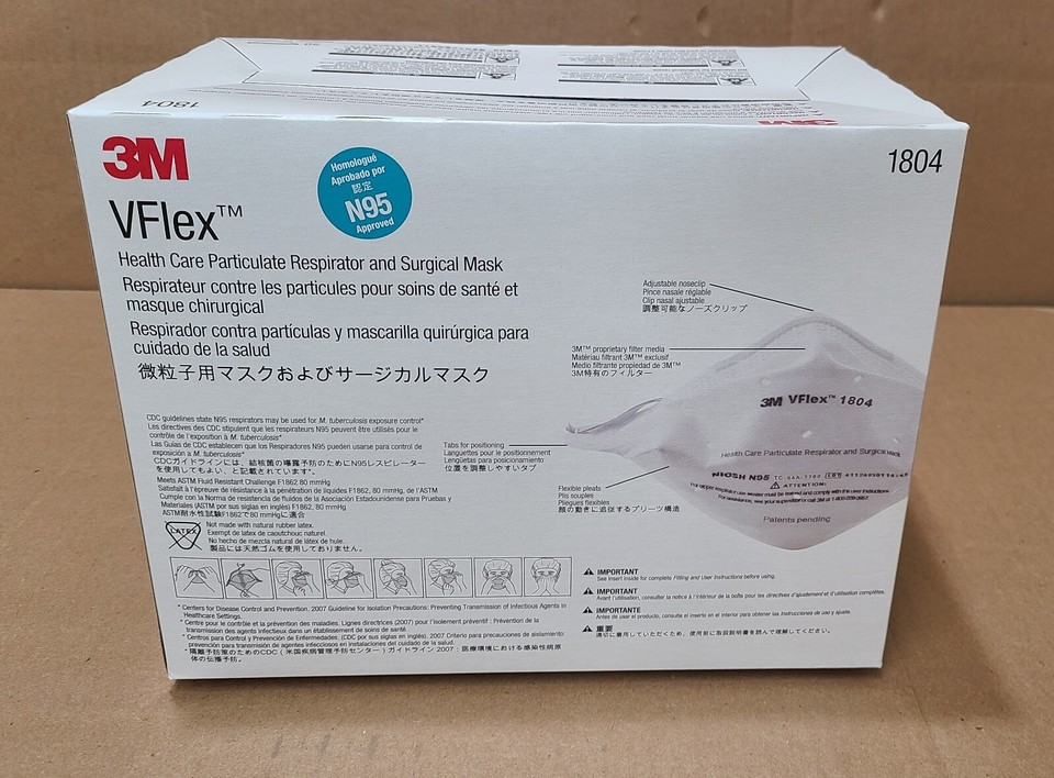 3M VFlex 1804 Particulate Respirator NIOSH N95 Surgical Masks Box of 50 ...