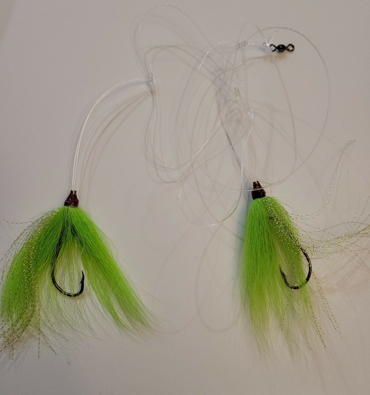 3 FLUKE FLOUNDER HIGH LOW BUCKTAIL RIG FISHING Chartreuse Hand Tied In ...
