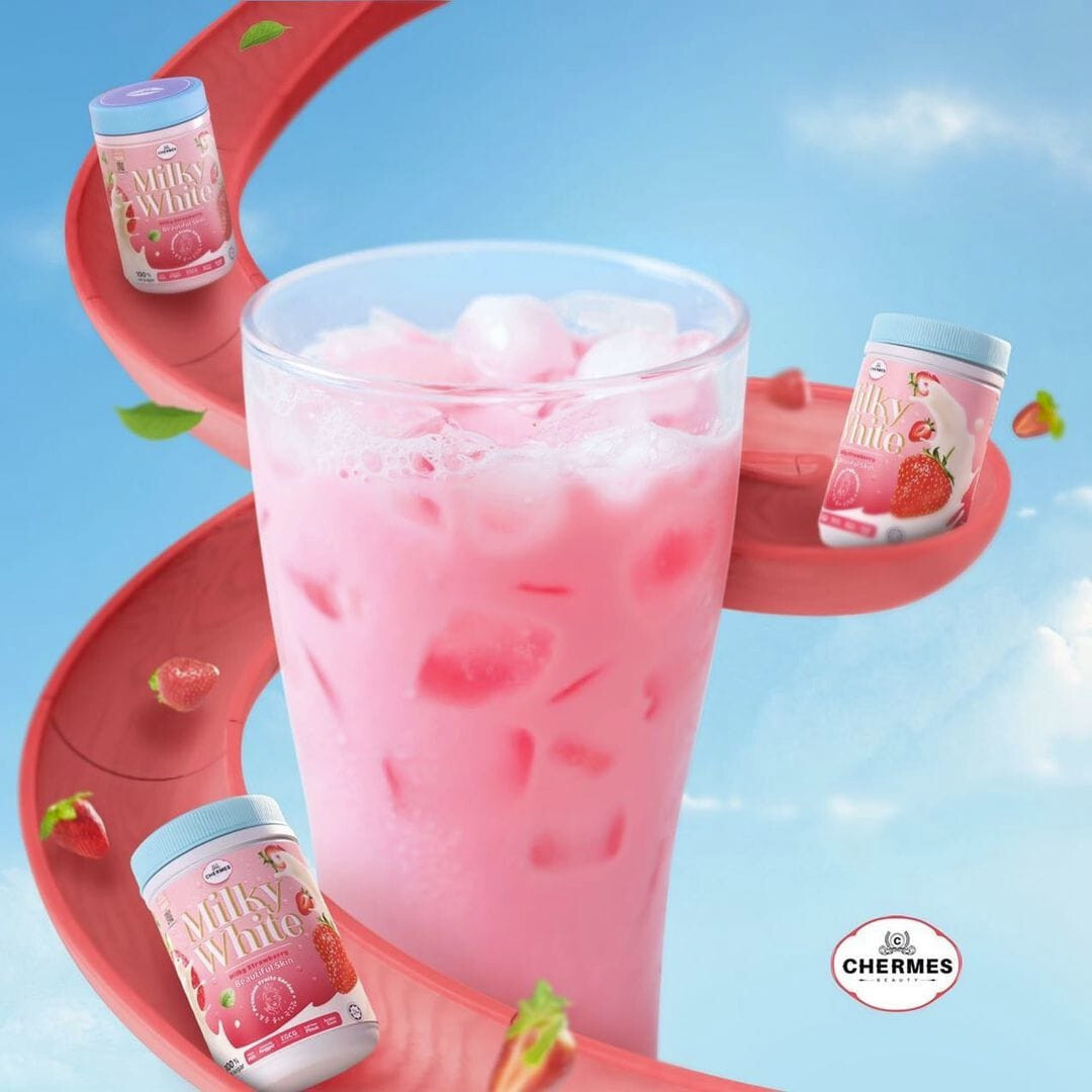 CHERMES Milky White Strawberry Powder Whitening Skin Booster Acne 500g ...