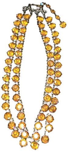 Antique AB Yellow Cut Crystal Chicklet Double Strand Necklace Art Deco ...