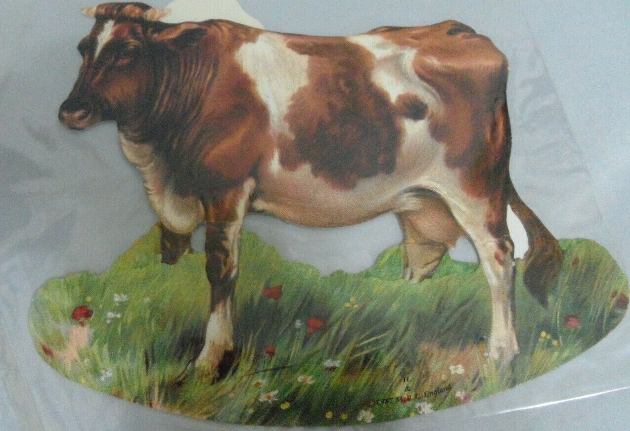 ANTIQUE ANIMAL ROCKERS DOMESTIC COW 8" X 8" WITH ENVELOPE SERIES #2 '87 ...