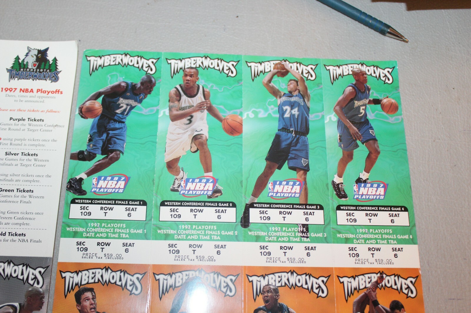 1997 Minnesota Timberwolves Kevin Garnett Playoff Tickets UNUSED (a) | eBay