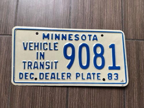 Vintage 1983 Minnesota Vehicle In Transit Dealer Plate License Plate ...