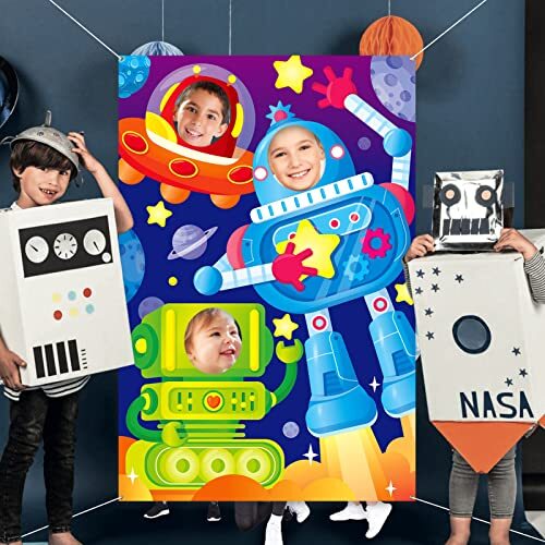 Kids Robot Party Photo Prop Funny Robot Face in Hole Backdrop Outer ...