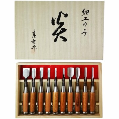 Japanese Chisel Nomi Tools Wood Carving "En" 10 pieces 1 set Craft Very ...