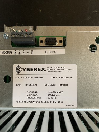 Cyberex BCMS40-20 Branch Circuit Monitor 100-240VAC .200-.350A 50/60Hz ...