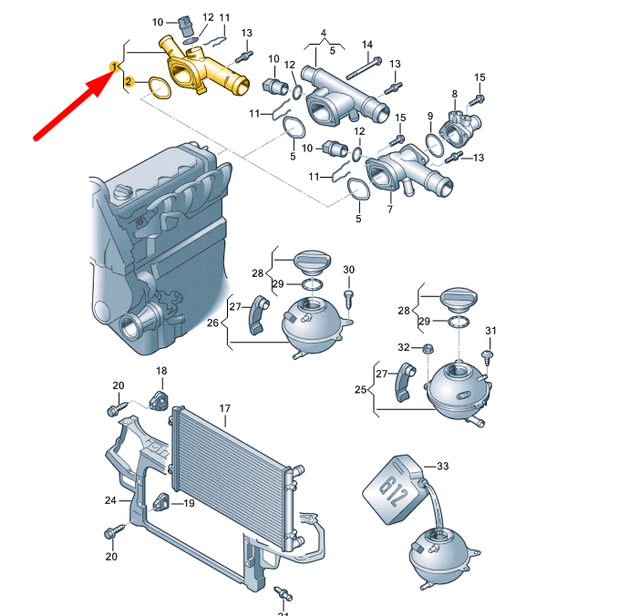 VOLKSWAGEN BEETLE 9C COOLANT FLANGE WITH SEALING RING 06A121132R ...