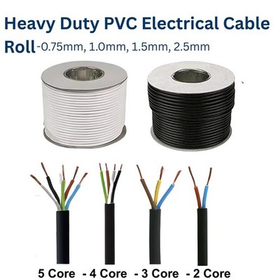 2 3 4 5 Core Electrical Flex Cable Wire 1mm 1.5mm ONLY WHITE BLACK Main ...