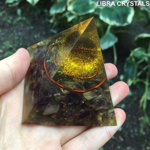 Orgone Pyramid Chevron Amethyst Shards Copper Wire Spiral Gold Dust 2 ...