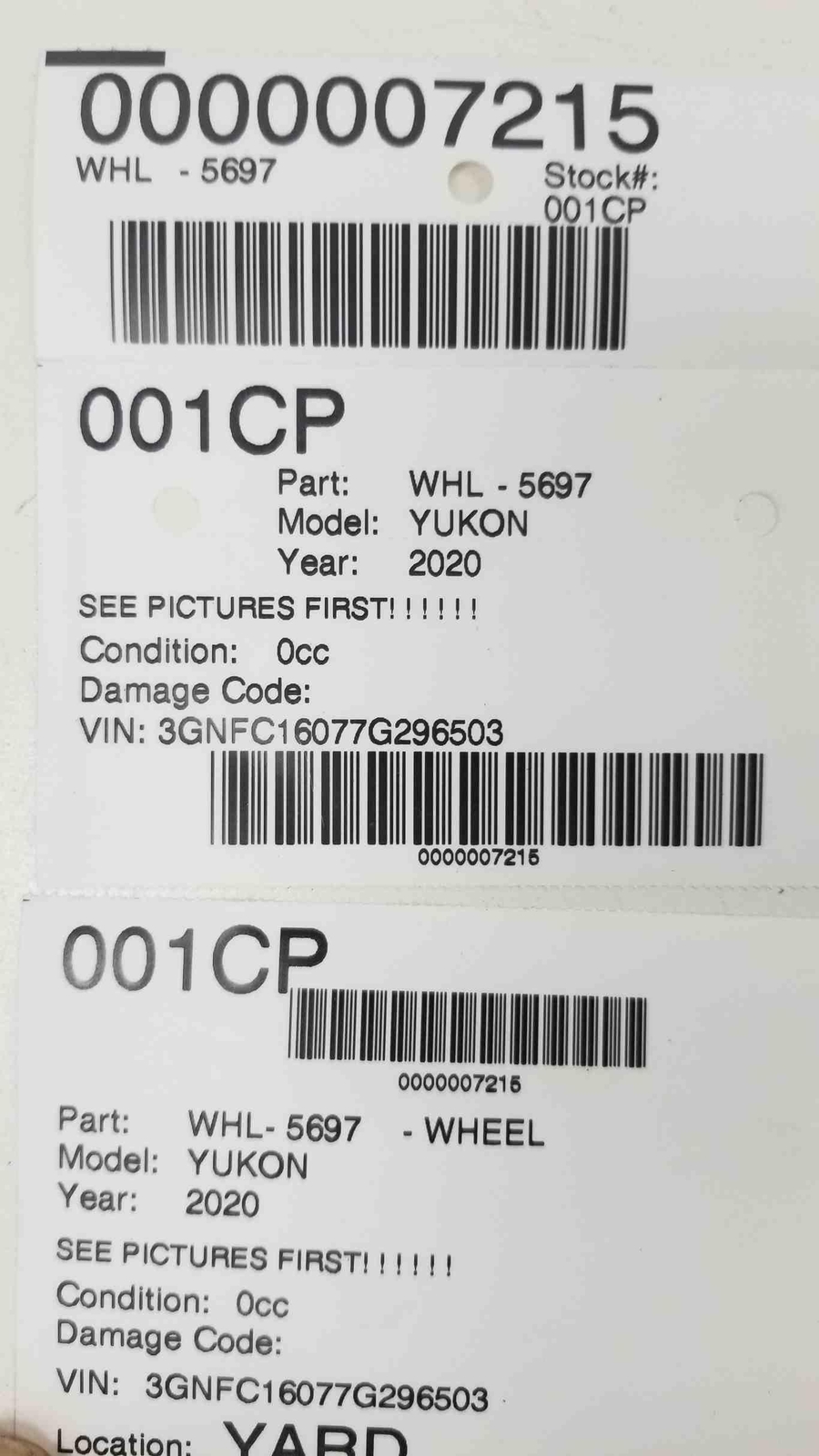 2015 - 2020 GMC YUKON WHEEL 18"x 8-1/2 (12 spoke) SEE PICTURES PN ...