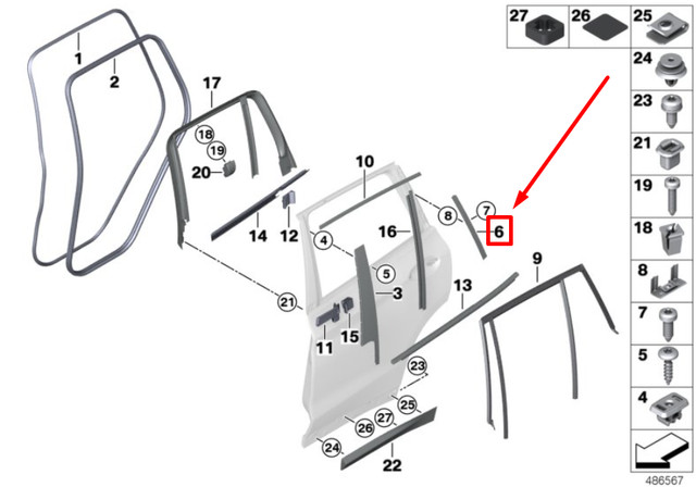 BMW X3 G01 REAR RIGHT DOOR COLUMN-C COVER 51357410050 7410050 GENUINE ...