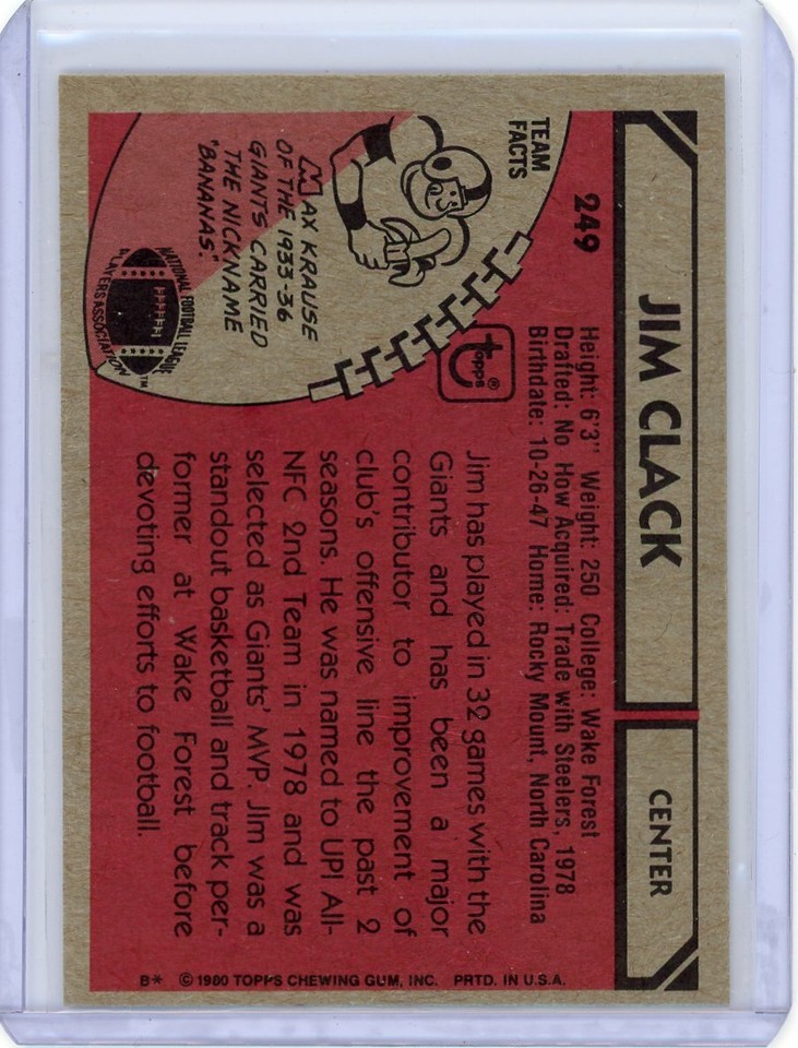 1980 TOPPS JIM CLACK #249 NM-MT TO MINT SET BREAK GIANTS | eBay