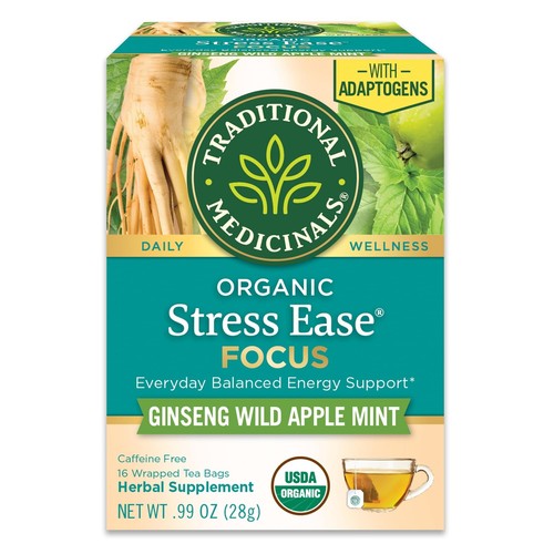 Traditional Medicinals Tea, Organic Stress Ease Focus, with Adaptogens ...