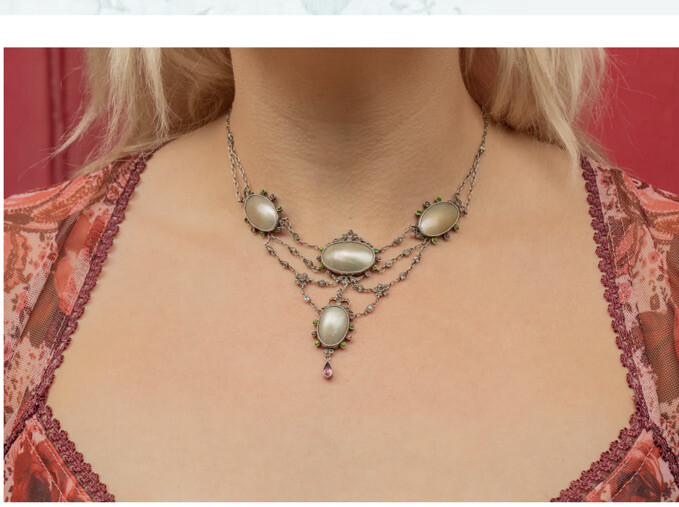 Antique French Coque De Perle And Paste Necklace - Gem