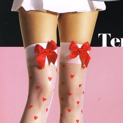 LYCRA RED WOVEN HEART WHITE SHEER THIGH HI STOCKINGS SATIN BOW | eBay