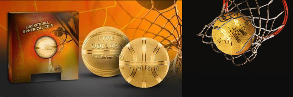 BASKETBALL Spherical 1 Oz Silver Prooflike Coin 5$ Samoa 2020 Gold ...