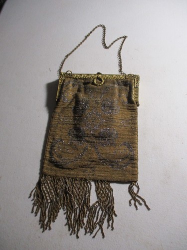 Antique early 1900s French Gold steel mesh micro beaded Purse bag with ...