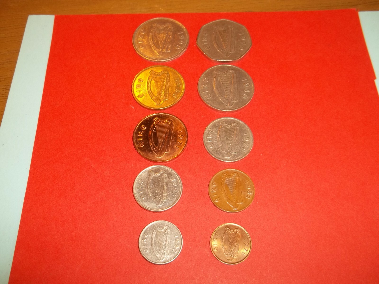 COMPLETE SET OF 10 IRISH DECIMAL COINS - PUNT, 50p, 20p, 10p, 5p, 2p ...