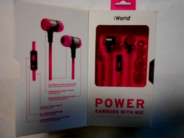iWorld POWER Earbuds w MIC REMOTE Noise Isolating Dynamic Driver PINK ...