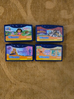 Lot of 4 VTech V Reader Learning Games Cartridges Dora Tangled Sesame ...