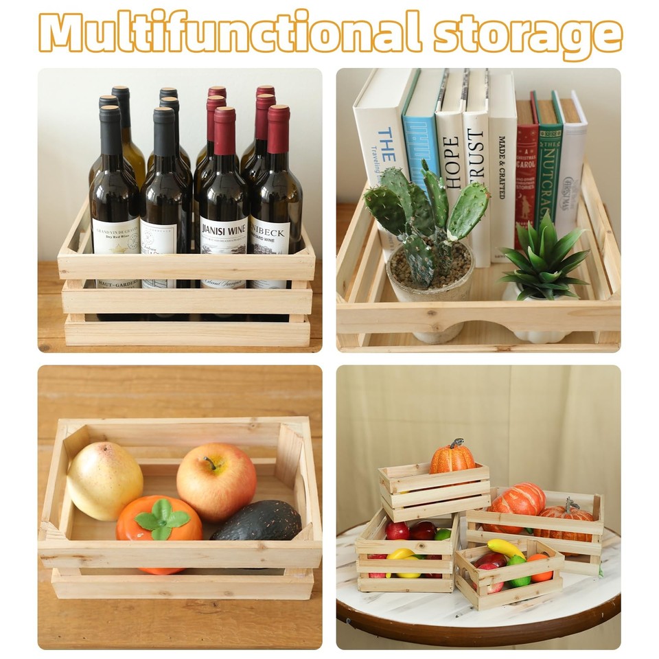 Set of 4 Large Wooden Crates Unfinished Office Storage Crates ...