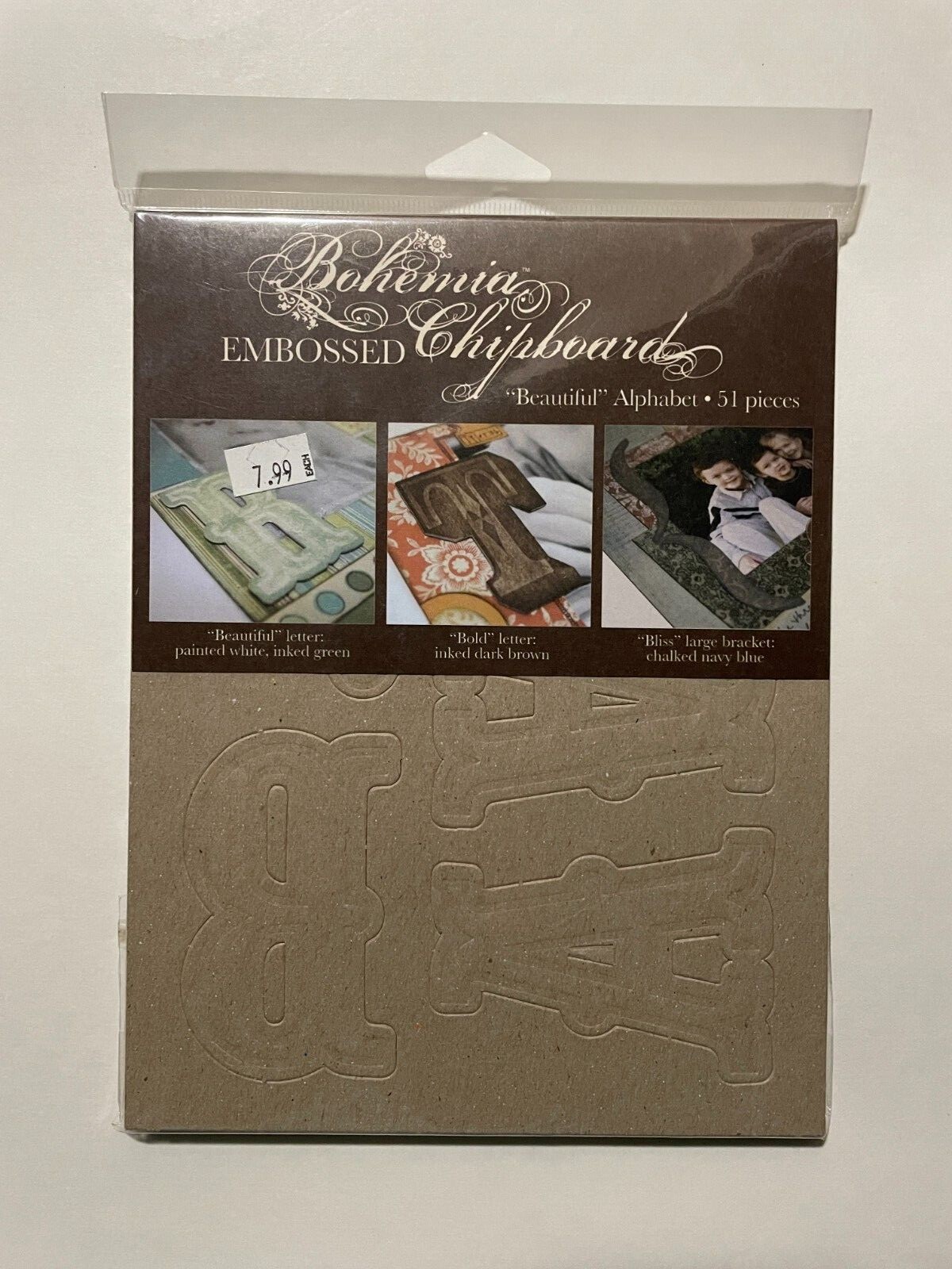 MME BOHEMIA EMBOSSED CHIPBOARD ALPHABETS AND EMBELLISHMENTS | eBay