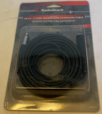 Radio Shack 25 ft. Microphone Extension Cable 420-2379 NEW 1/4" M to 1/ ...