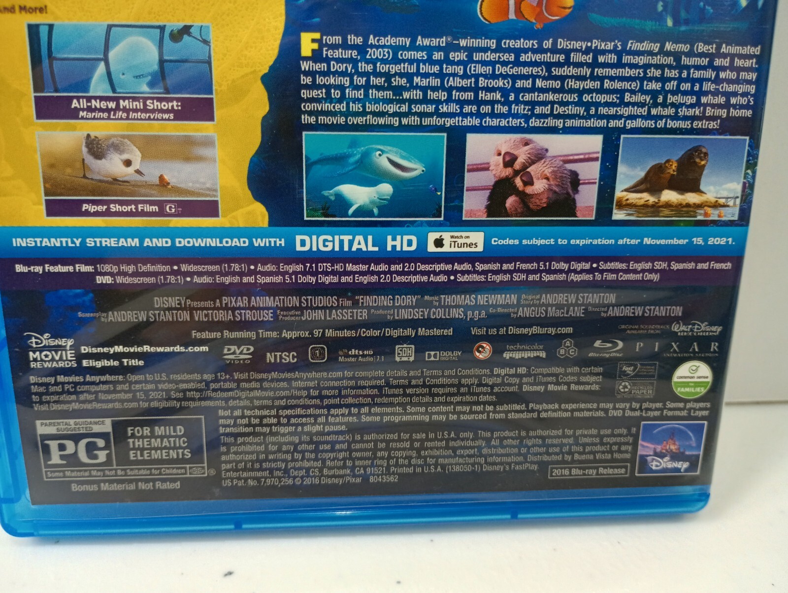 Finding Dory Disney Pixar Blu-ray/DVD 3 Disc Set with Slipcover FREE ...