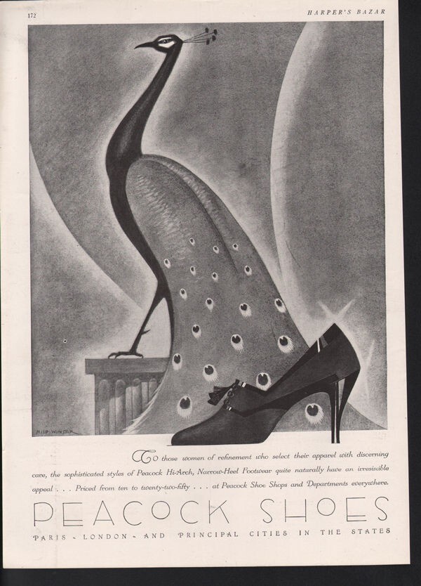 1928 PEACOCK SHOE FOOT BIRD WINTER PARIS HEEL FASHION 15865 | eBay