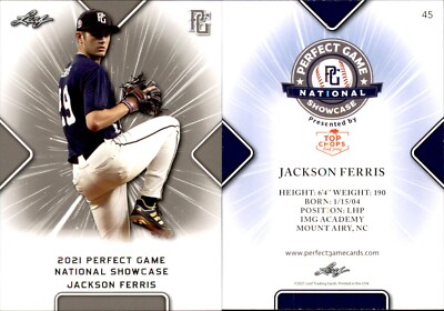 JACKSON FERRIS 2021 LEAF PERFECT GAME "NATIONAL SHOWCASE" ROOKIE CARD ...