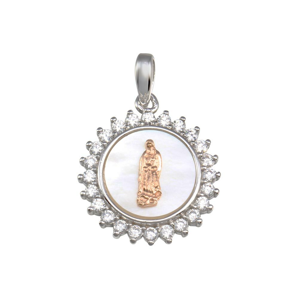 Sterling Silver Virgin Mary Two Tone Medallion Pendant w/ Mother of ...
