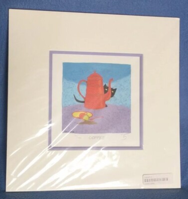 TONI GOFFE "Coffee” Mounted Cat Art Hand Signed Limited Edition ...