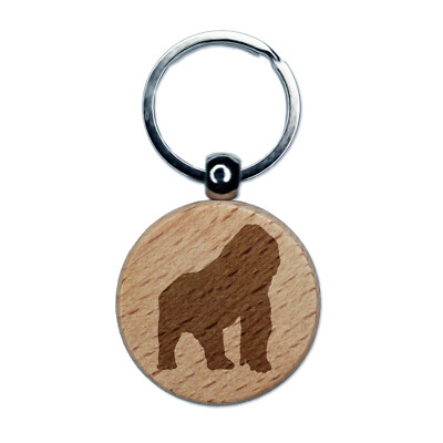 Gorilla Solid Engraved Wood Round Keychain Tag Charm | eBay