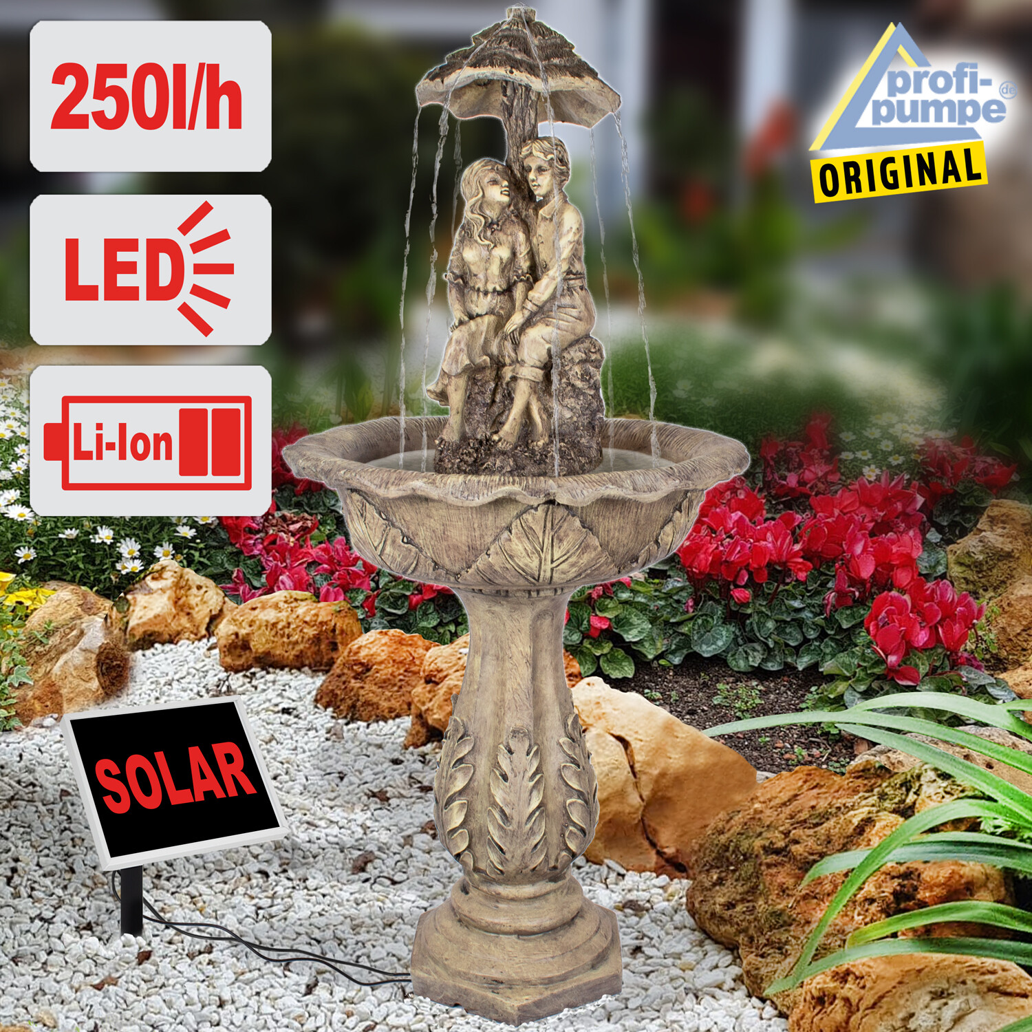 SOLAR BRUNNEN SPRINGBRUNNEN GARTEN BRUNNEN ZIER SOLAR WASSERSPIEL ...