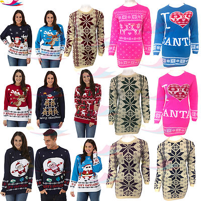 Womens Kids Christmas Santa Tunic Jumper NOVELTY VINTAGE JUMPER SWEATER ...