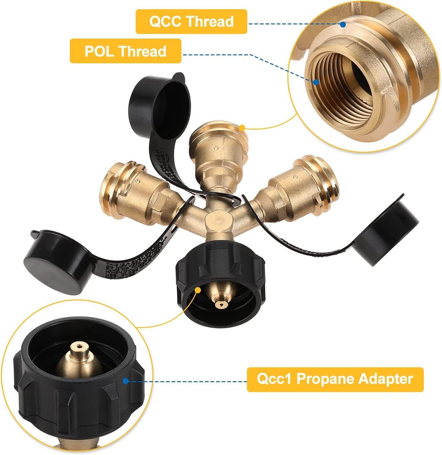 3 Way Propone Tank Splitter QCC/POL Y Splitter Adapter Camping Stoves ...