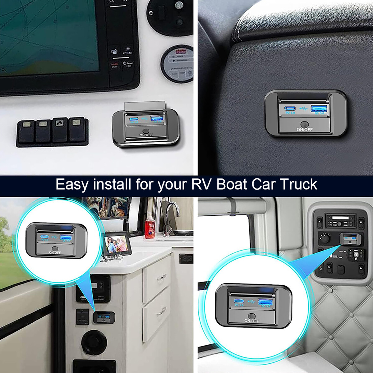 RV PD Type C DC 12V-24V USB Port Fast Charger Socket Power Outlet Panel ...
