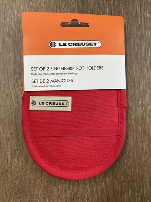 Cerise 100% Cotton Fabric LE CREUSET Fingertip Pot Holder Hot Pad Set ...