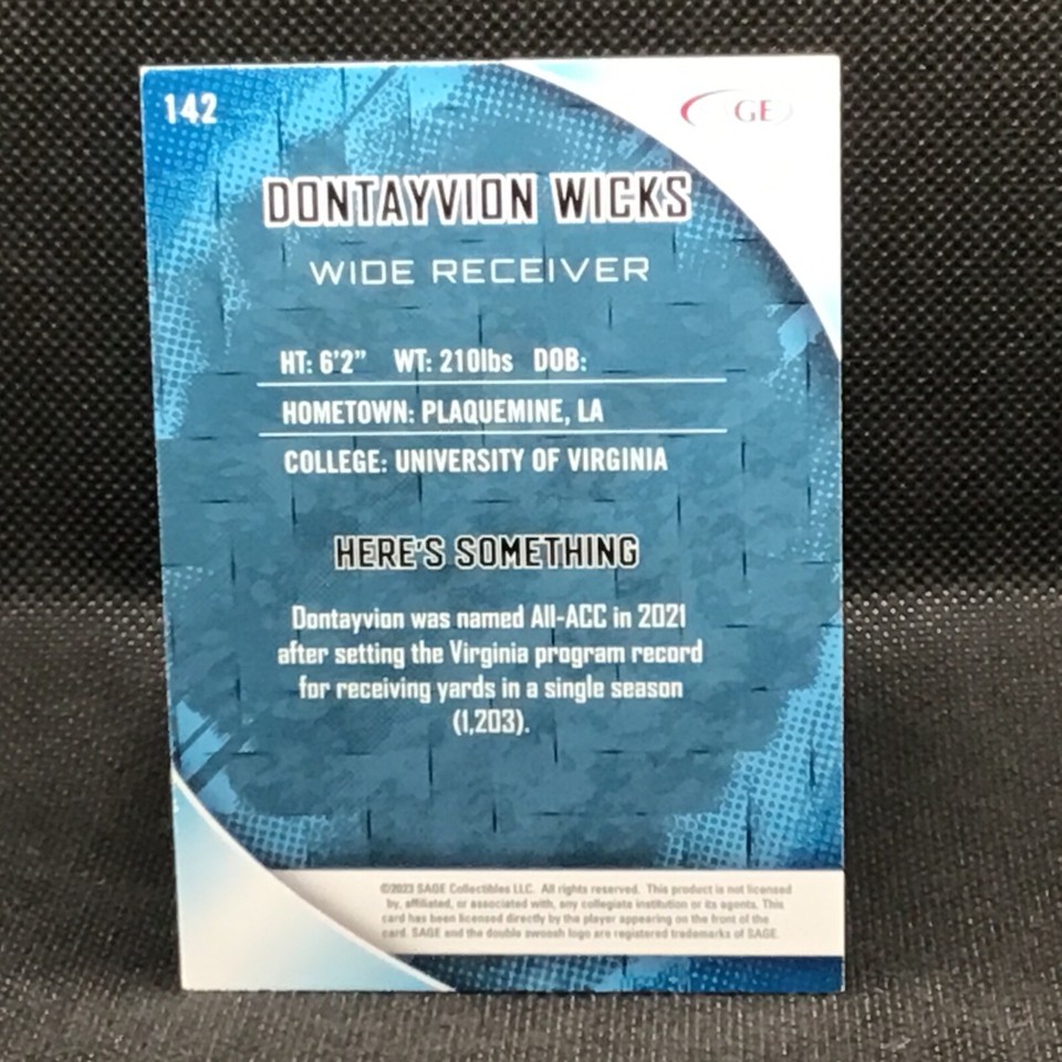 DONTAYVION WICKS 2023 Sage High Series RC #142 VIRGINIA | eBay
